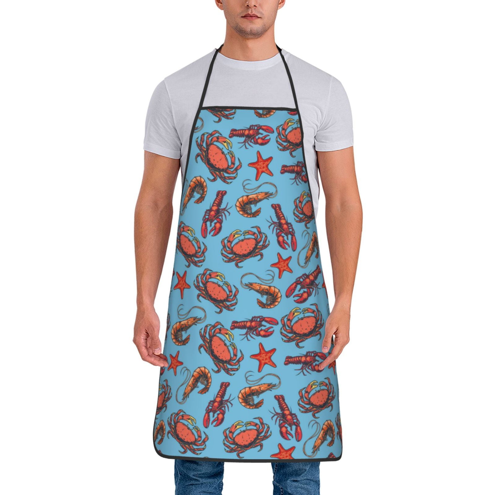 Adjustable Bib Apron - Starfish Shrimp Crabs Waterdrop Resistant ...