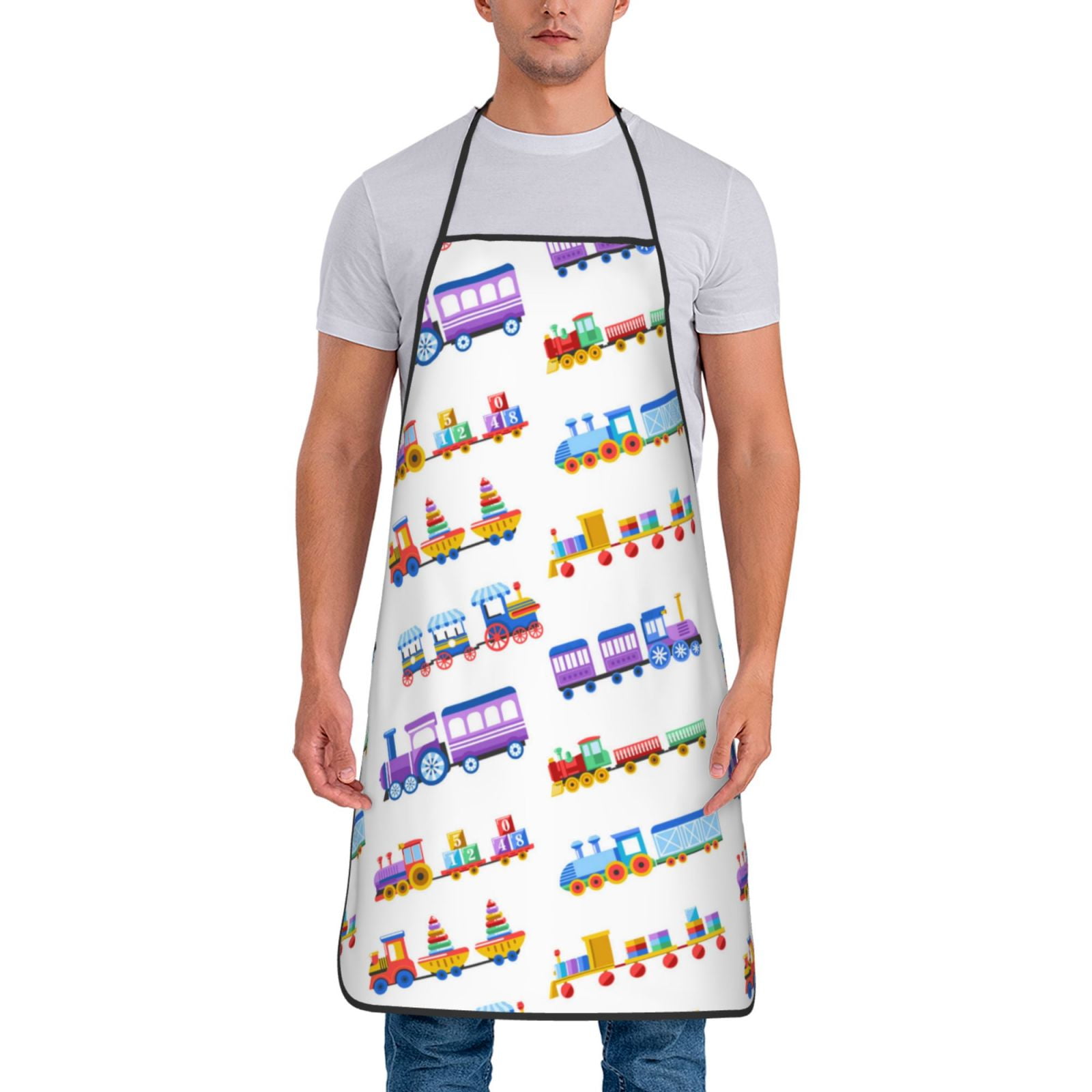 Adjustable Bib Apron - Trains colorful Pattern Waterdrop Resistant ...