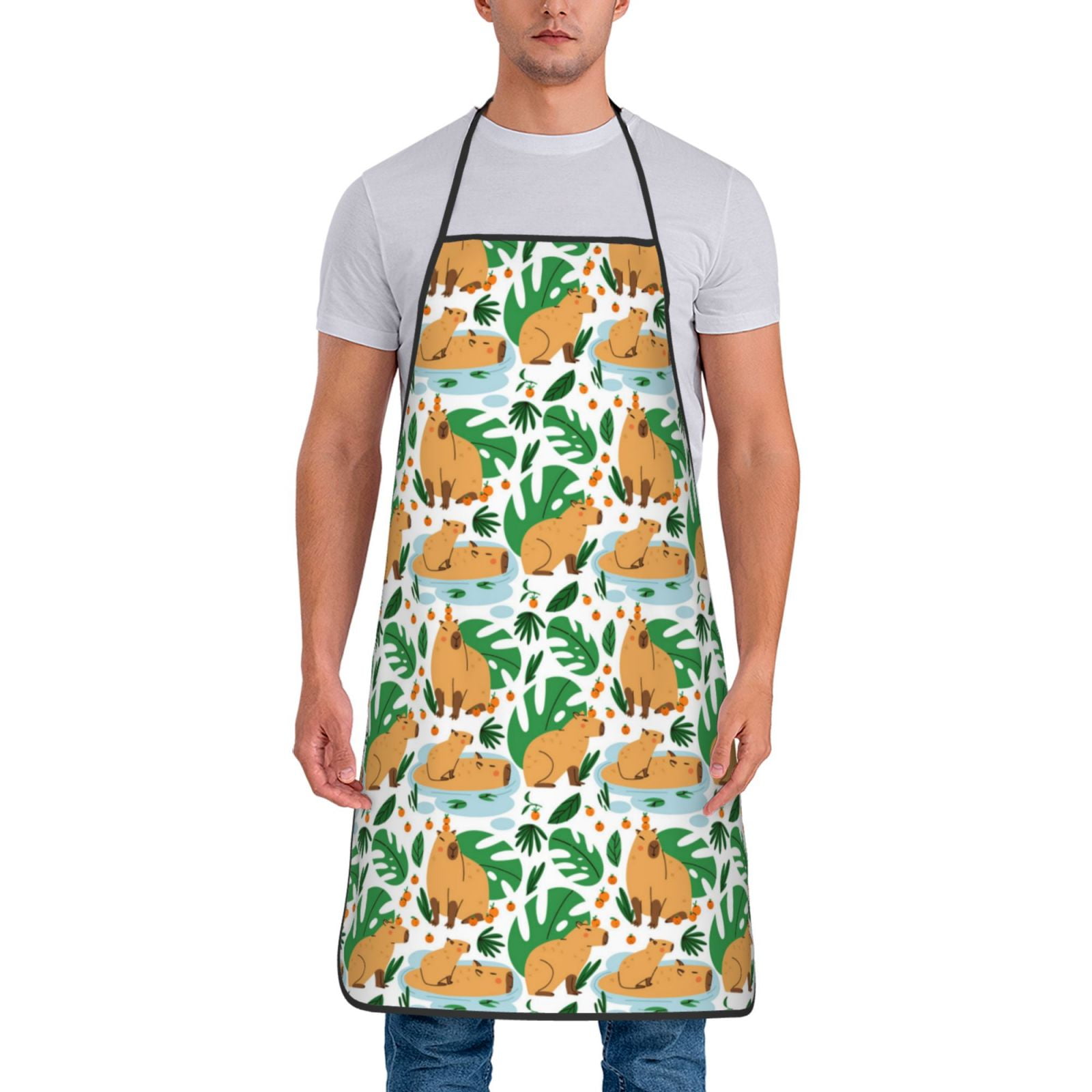 Adjustable Bib Apron - Tropical Capybara Waterdrop Resistant Cooking ...
