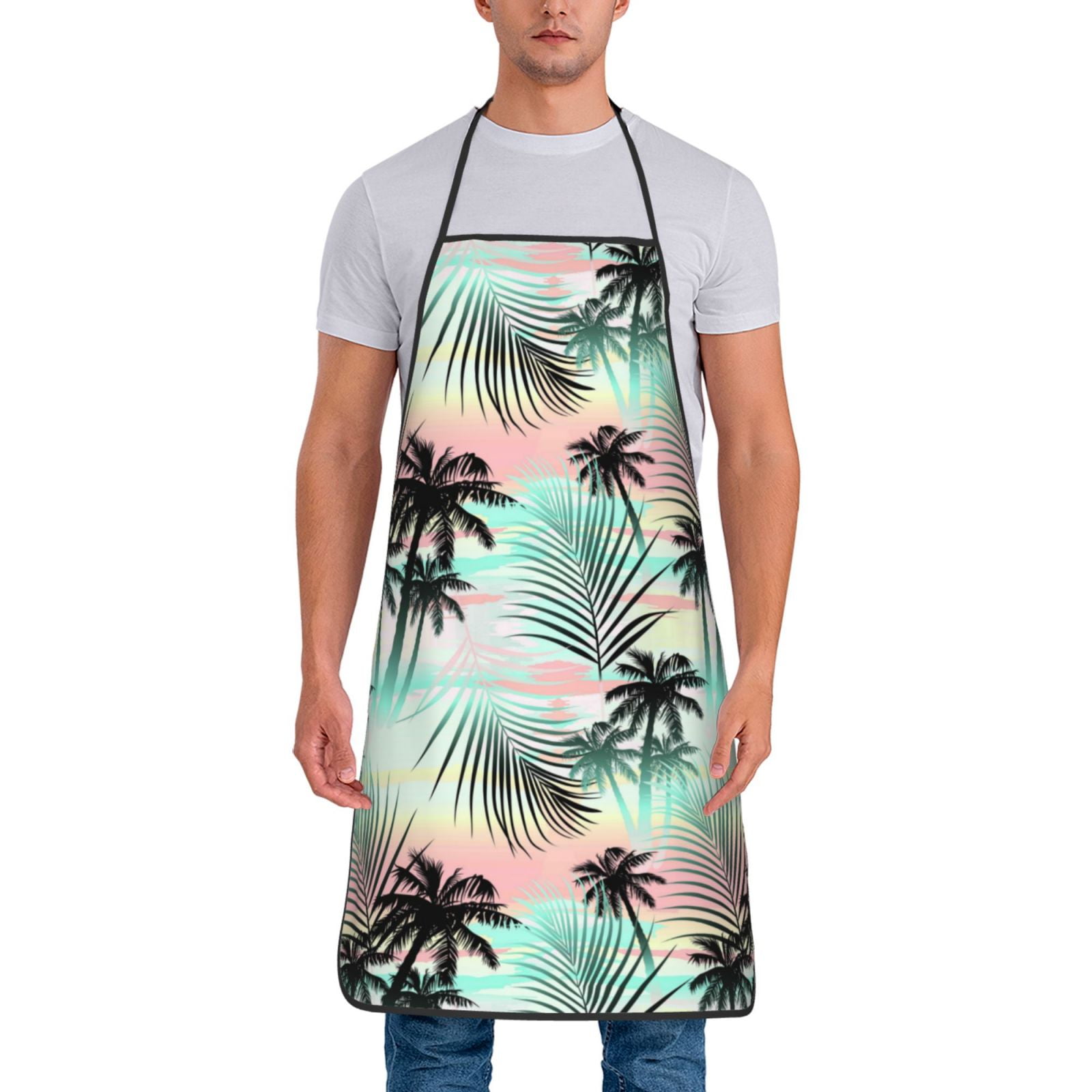 Adjustable Bib Apron - Tropical Summer Palm Waterdrop Resistant Cooking ...