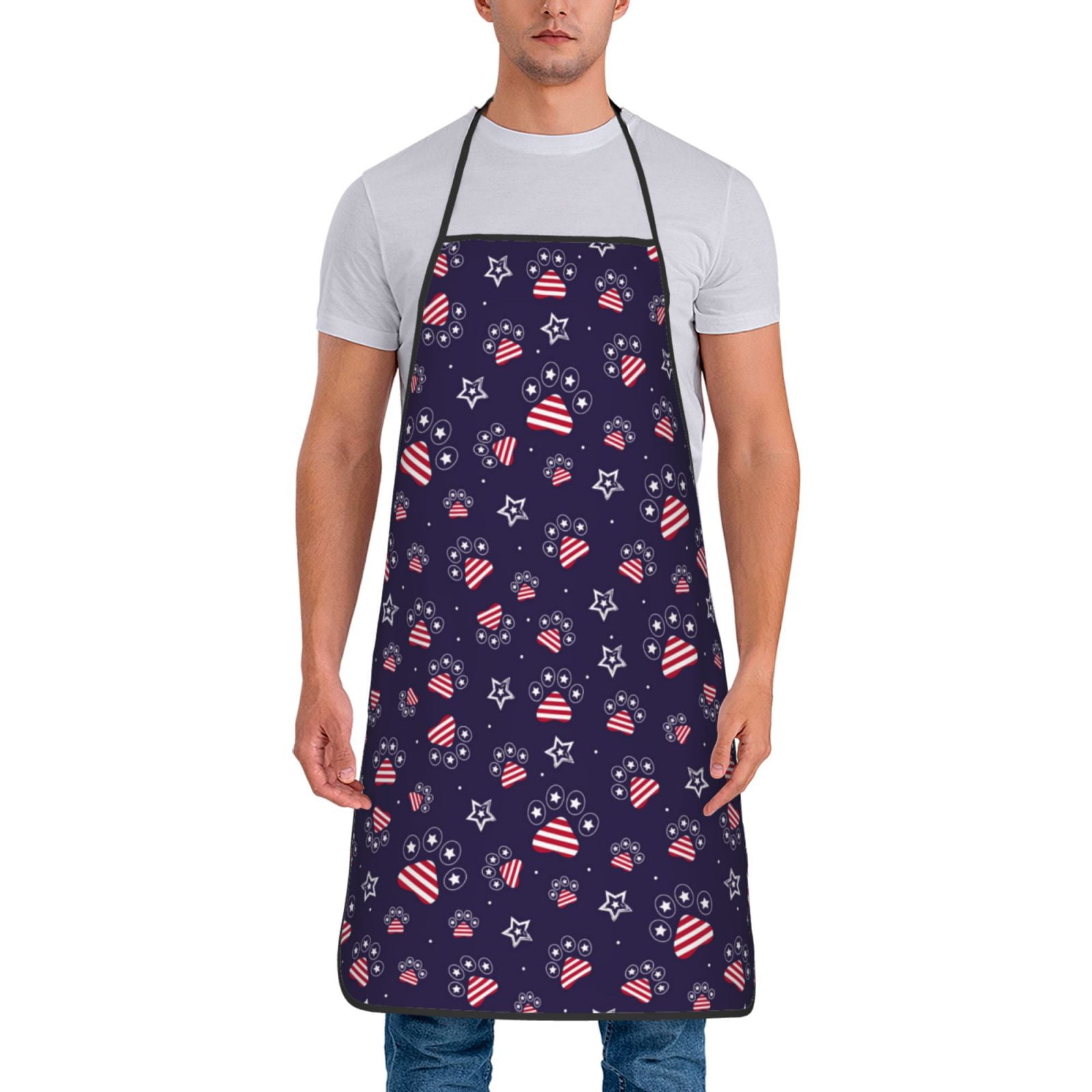 Adjustable Bib Apron - USA Flag star Print Waterdrop Resistant Cooking ...