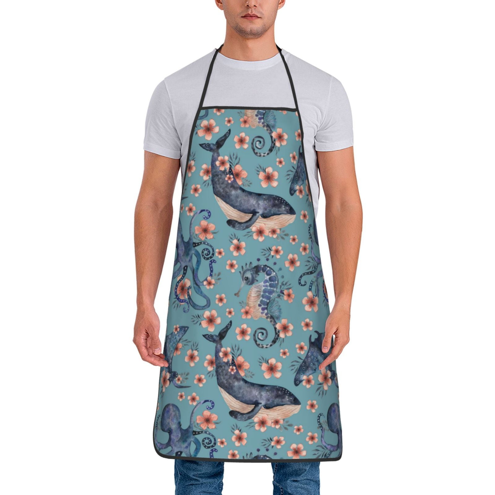 Adjustable Bib Apron - Underwater Animals and Flowers Waterdrop ...