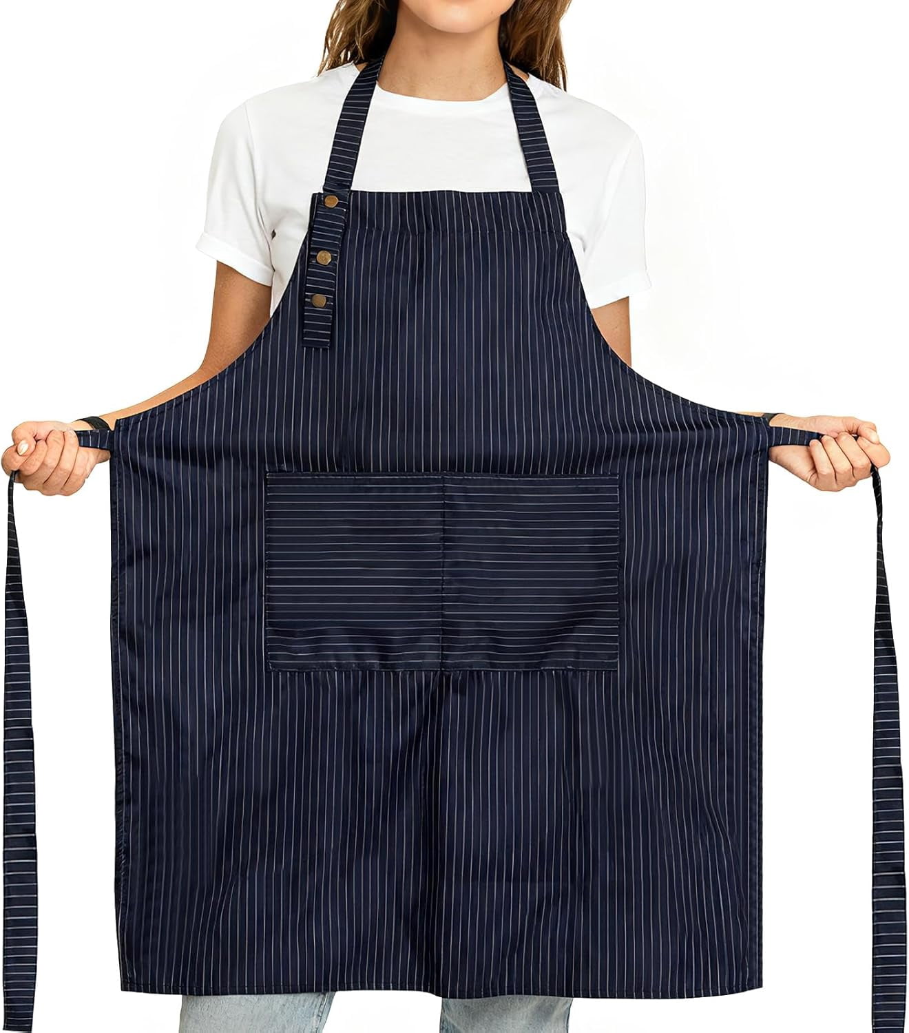 Adjustable Bib Apron Waterdrop Resistant with 2 Pockets Cooking Kitchen ...