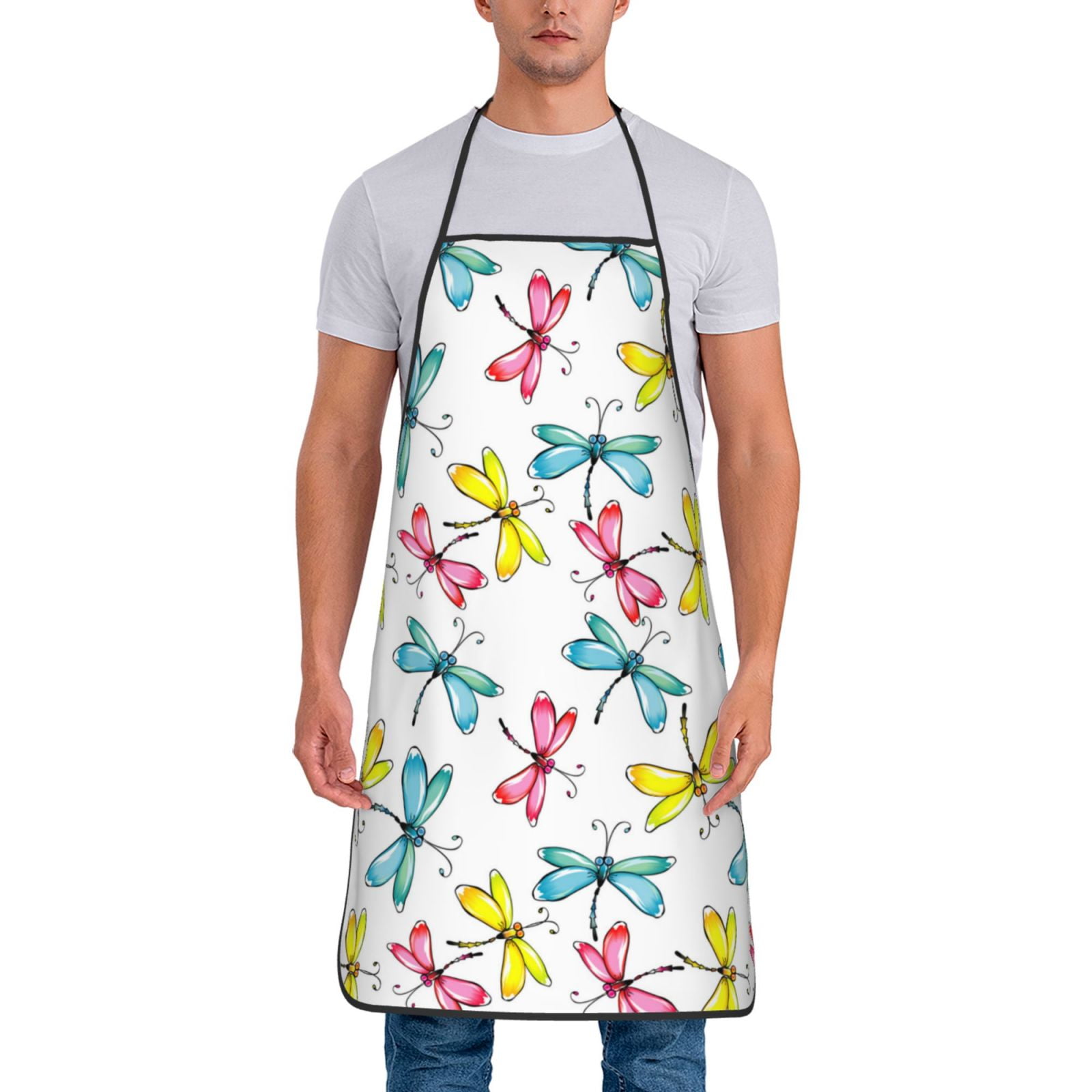 Adjustable Bib Apron - Yellow Blue Pink Dragonfly Waterdrop Resistant ...