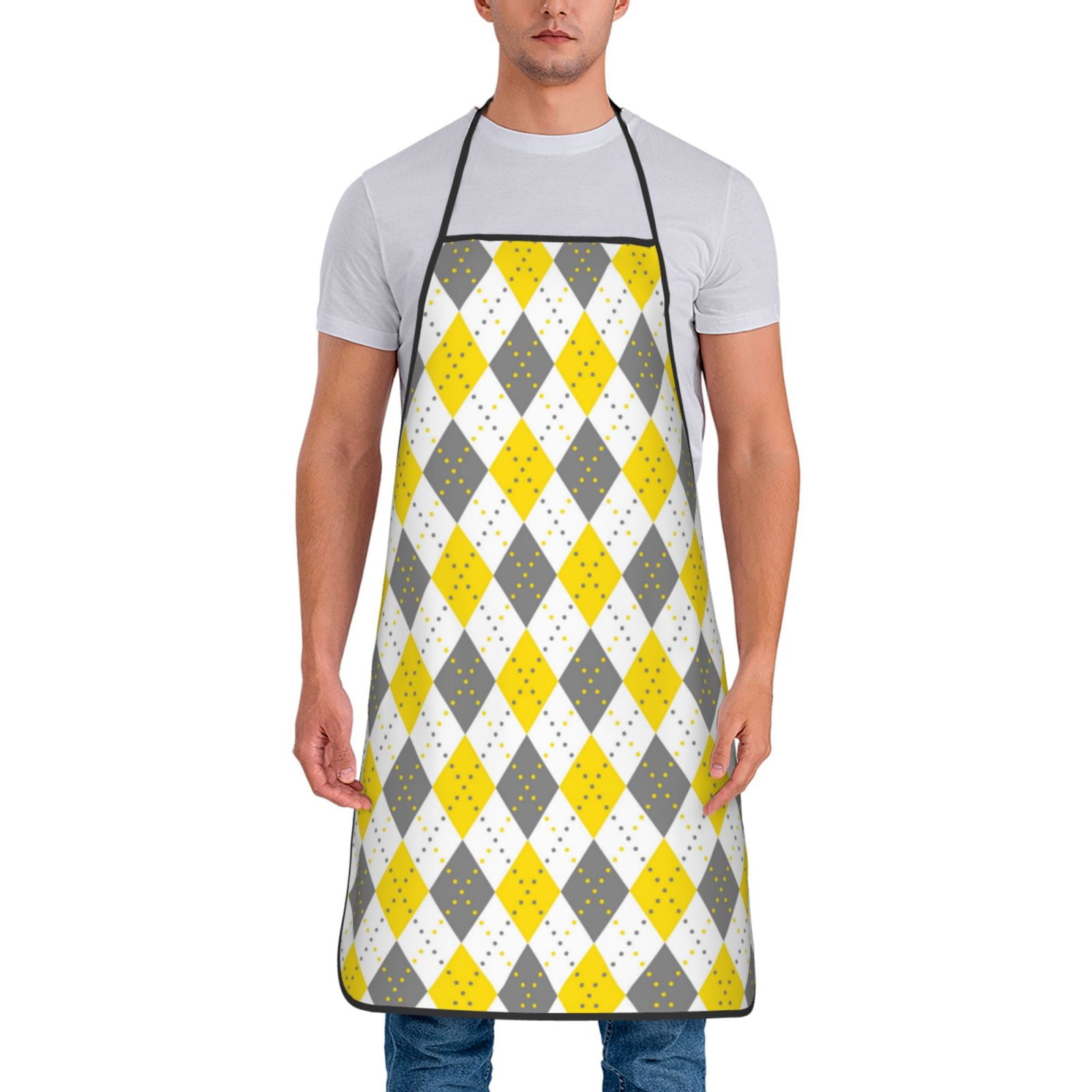 Adjustable Bib Apron - Yellow Grey White Diamond Plaid Waterdrop ...