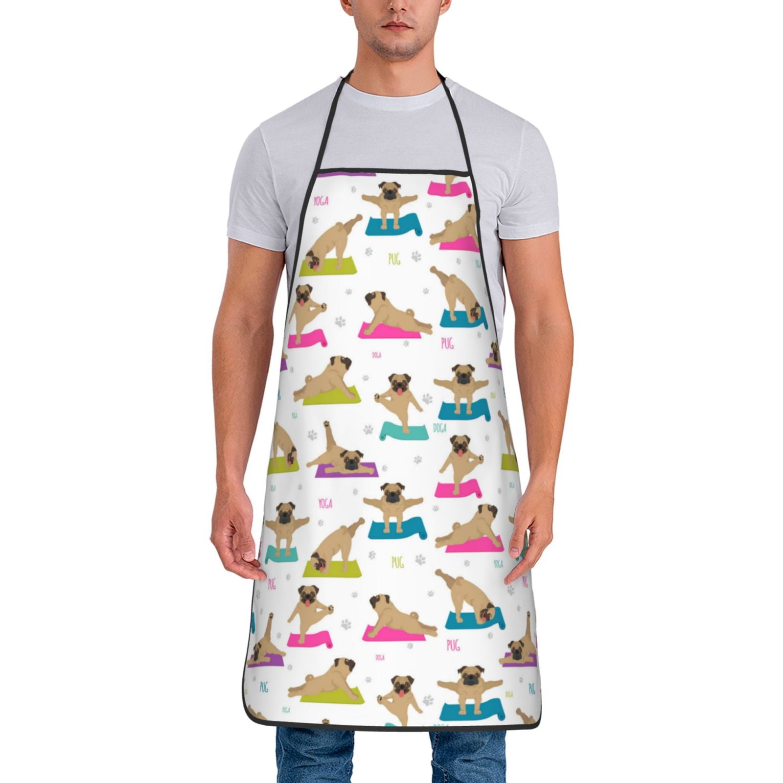 Adjustable Bib Apron - Yoga Dogs Poses Waterdrop Resistant Cooking ...