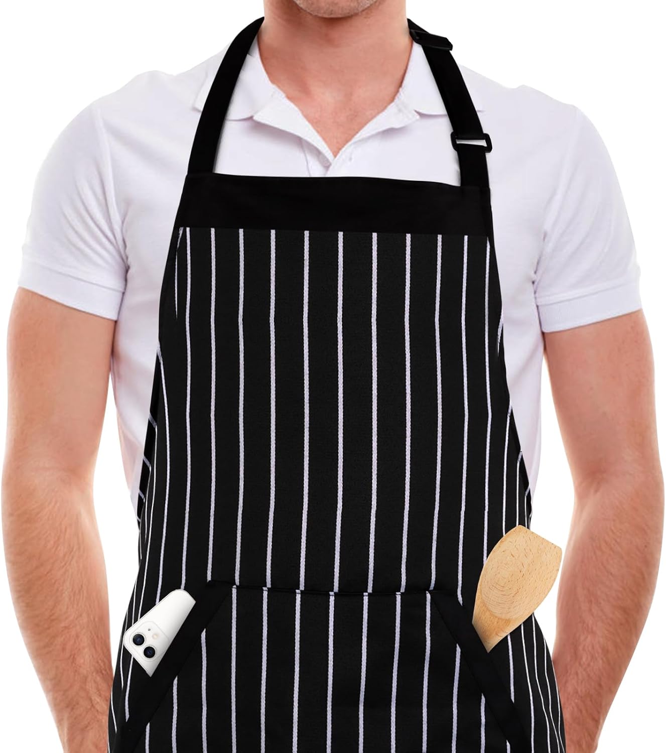 Adjustable Bib Apron for Women Men with Pockets - Perfect for Grill ...