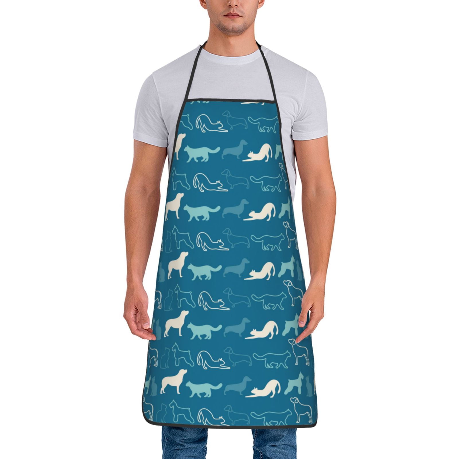 Adjustable Bib Apron - lines cats dogs Waterdrop Resistant Cooking ...