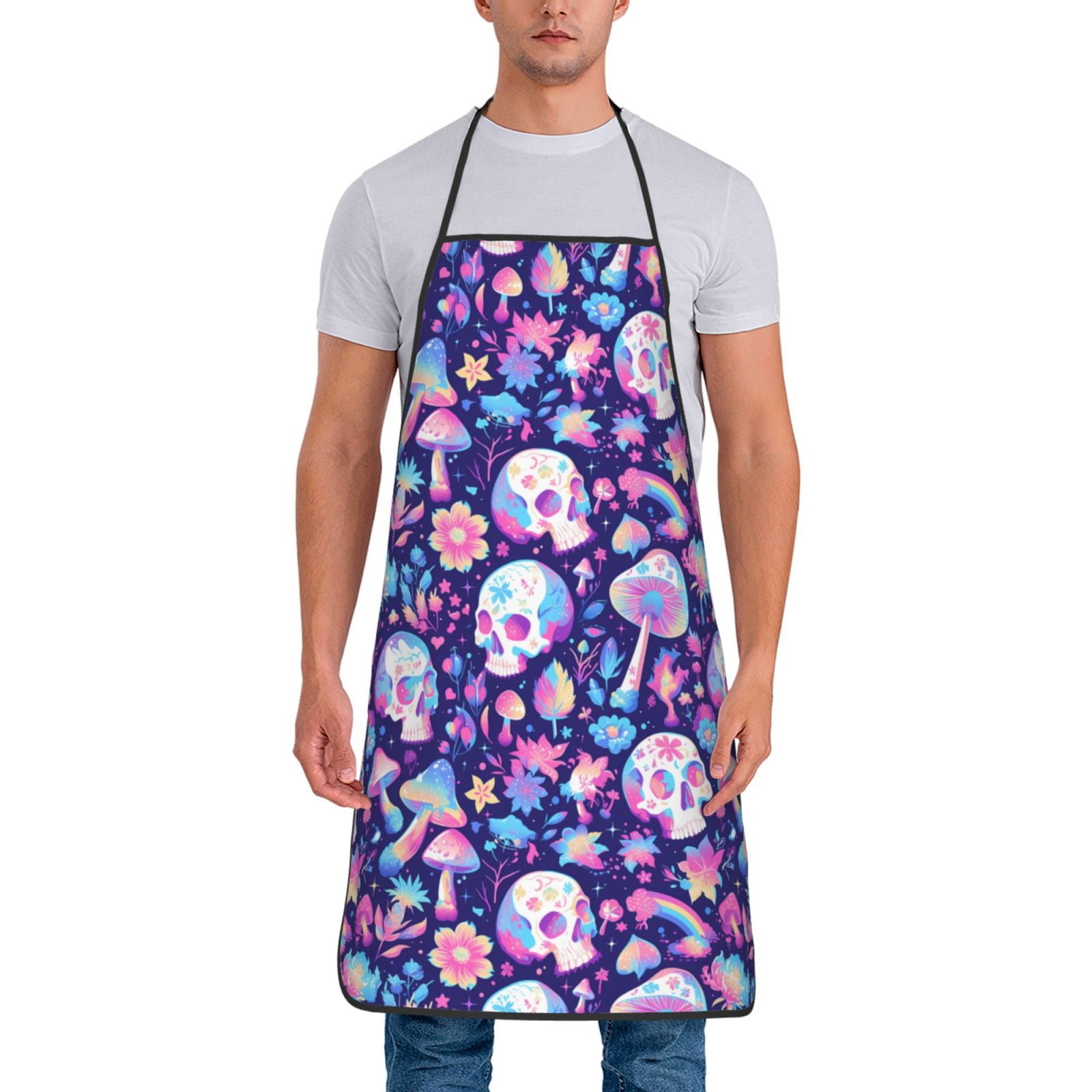 Adjustable Bib Apron - mushroom rainbow Skull cartoon Waterdrop ...
