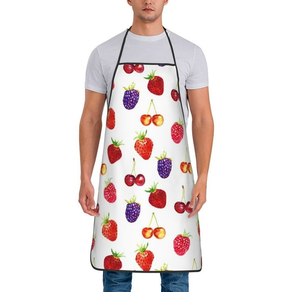 Adjustable Bib Apron - redStrawberry blue Waterdrop Resistant Cooking ...