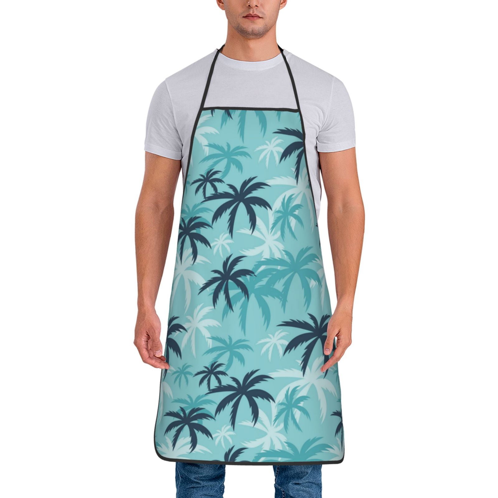 Adjustable Bib Apron - retro Palm Tree blue Waterdrop Resistant Cooking ...