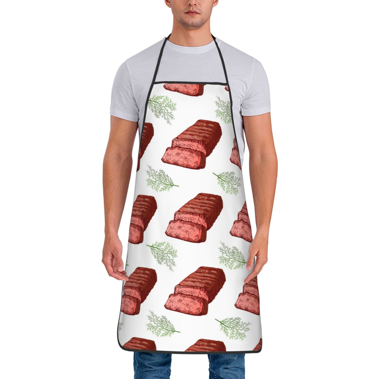 Adjustable Bib Apron - steak Print Waterdrop Resistant Cooking Apron ...