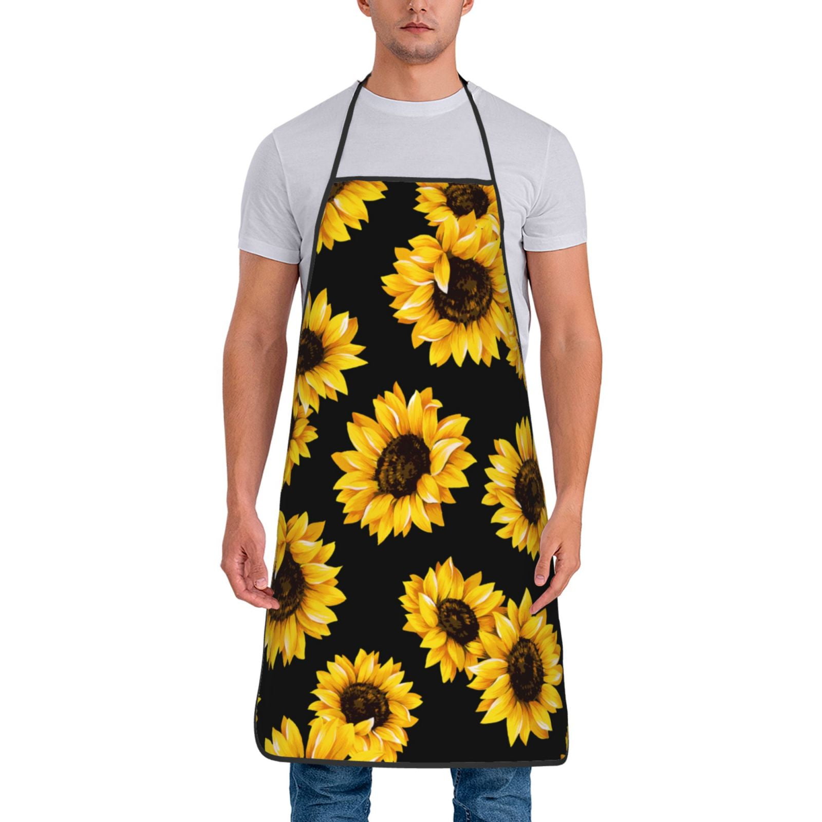 Adjustable Bib Apron - sunflower pattern Waterdrop Resistant Cooking ...