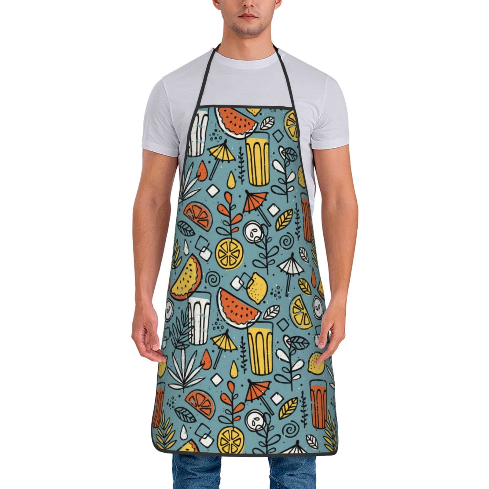 Adjustable Bib Apron - watermelon lemon Waterdrop Resistant Cooking ...