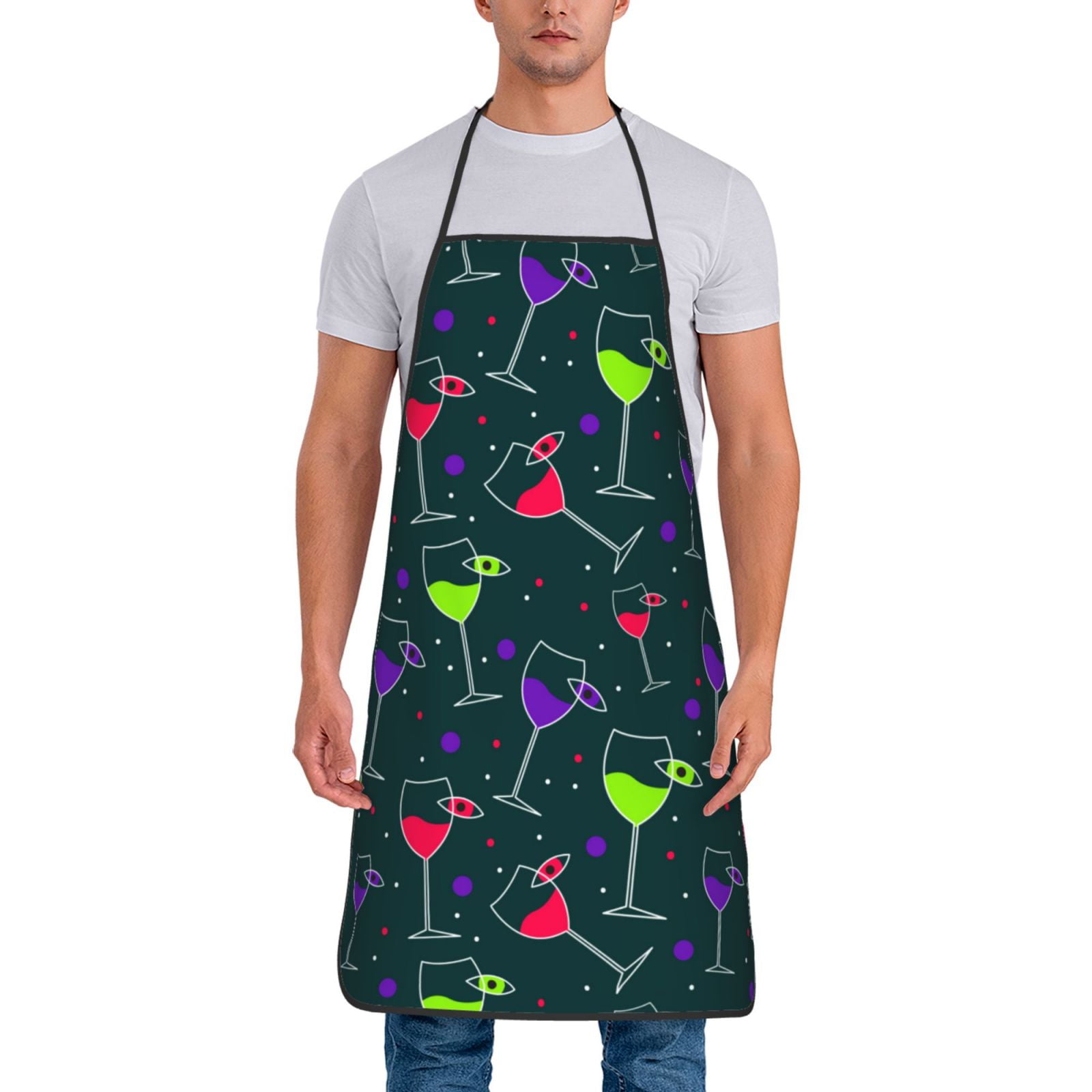 Adjustable Bib Apron - wine glass pattern Waterdrop Resistant Cooking ...