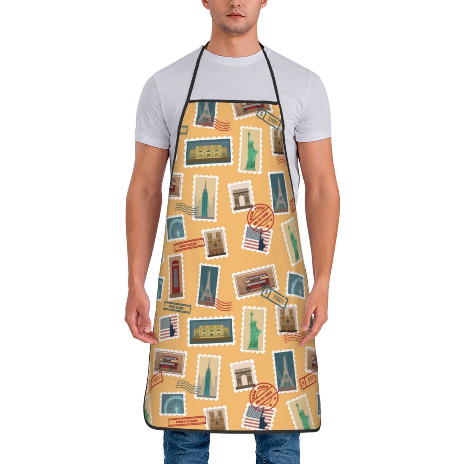 Adjustable Bib Apron - world Stamp design Waterdrop Resistant Cooking ...