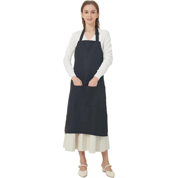 Adjustable Bib Aprons For Women With Pockets Black Chef Apron Thicken ...
