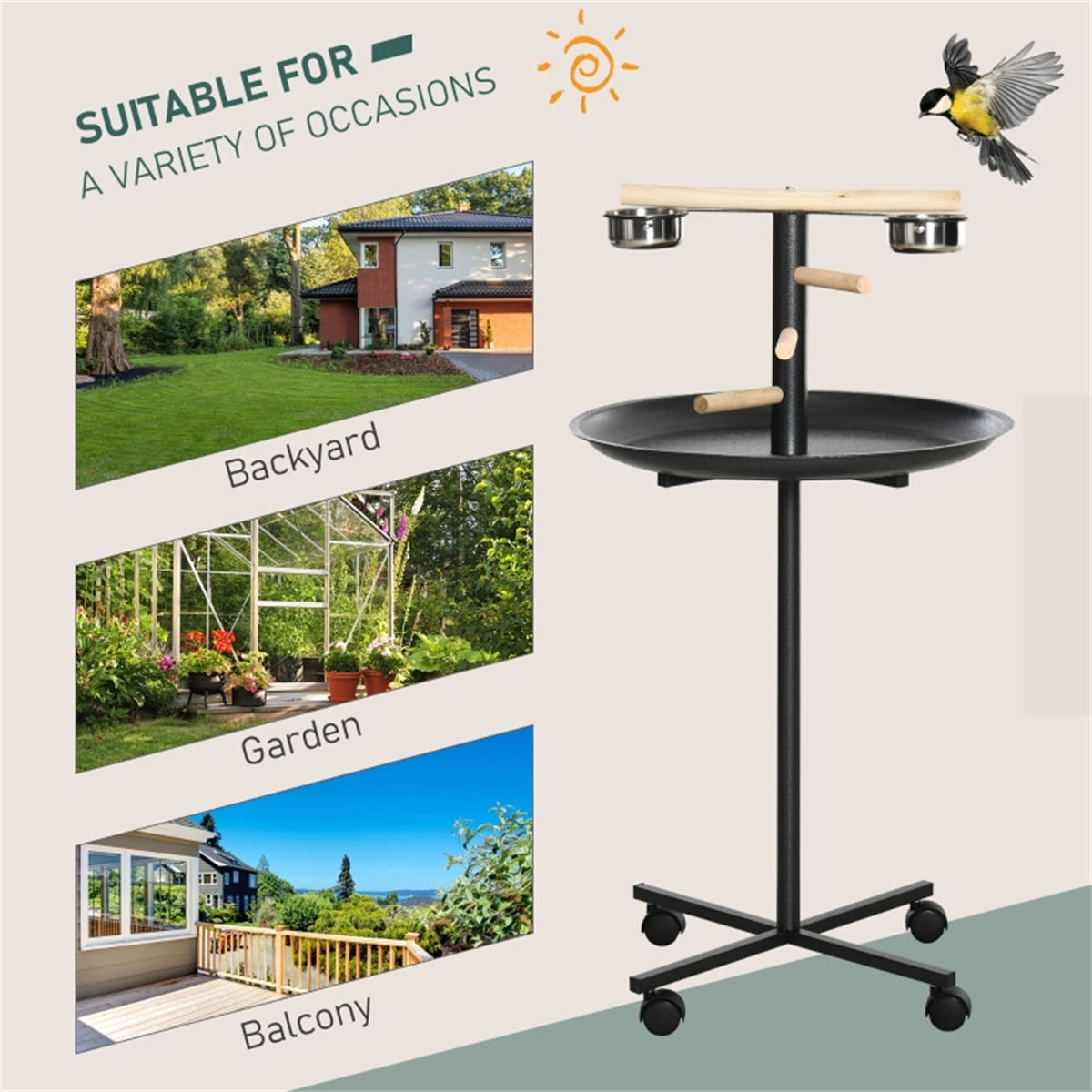 Adjustable Bird Stand with Perch, Feeder & Toy Hooks – Ideal for ...
