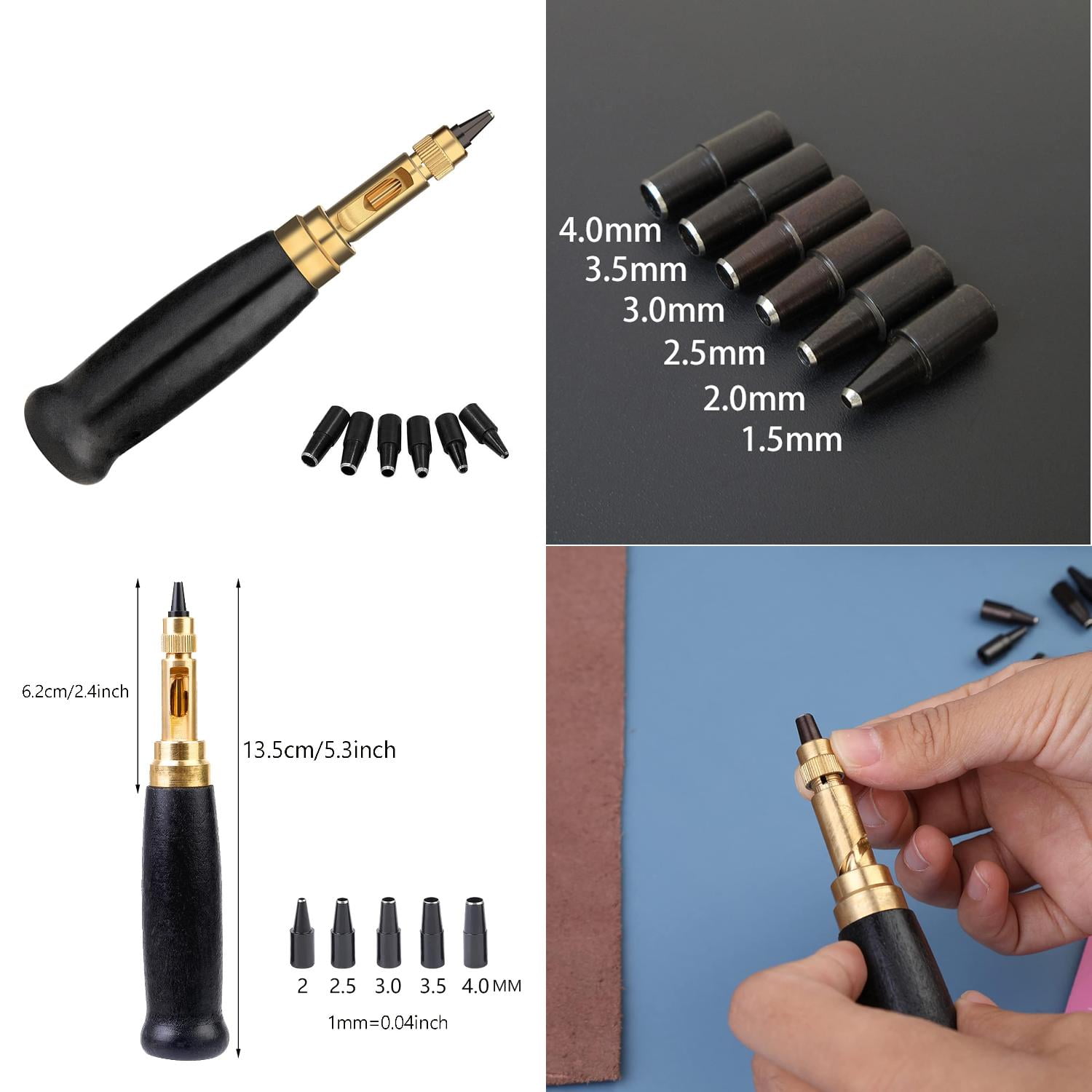 Adjustable Black Leather Bookbinding Drill Tool Kit with 6 Versatile ...