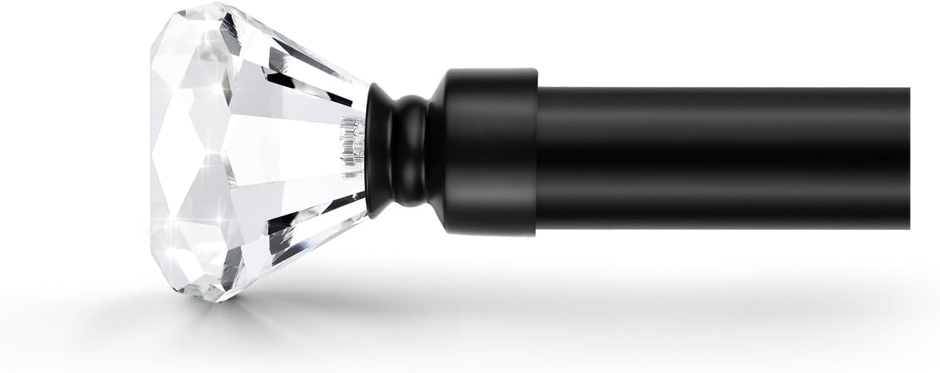 Adjustable Black Matte Crystal Curtain Rod for Windows, 30-80 Inches ...