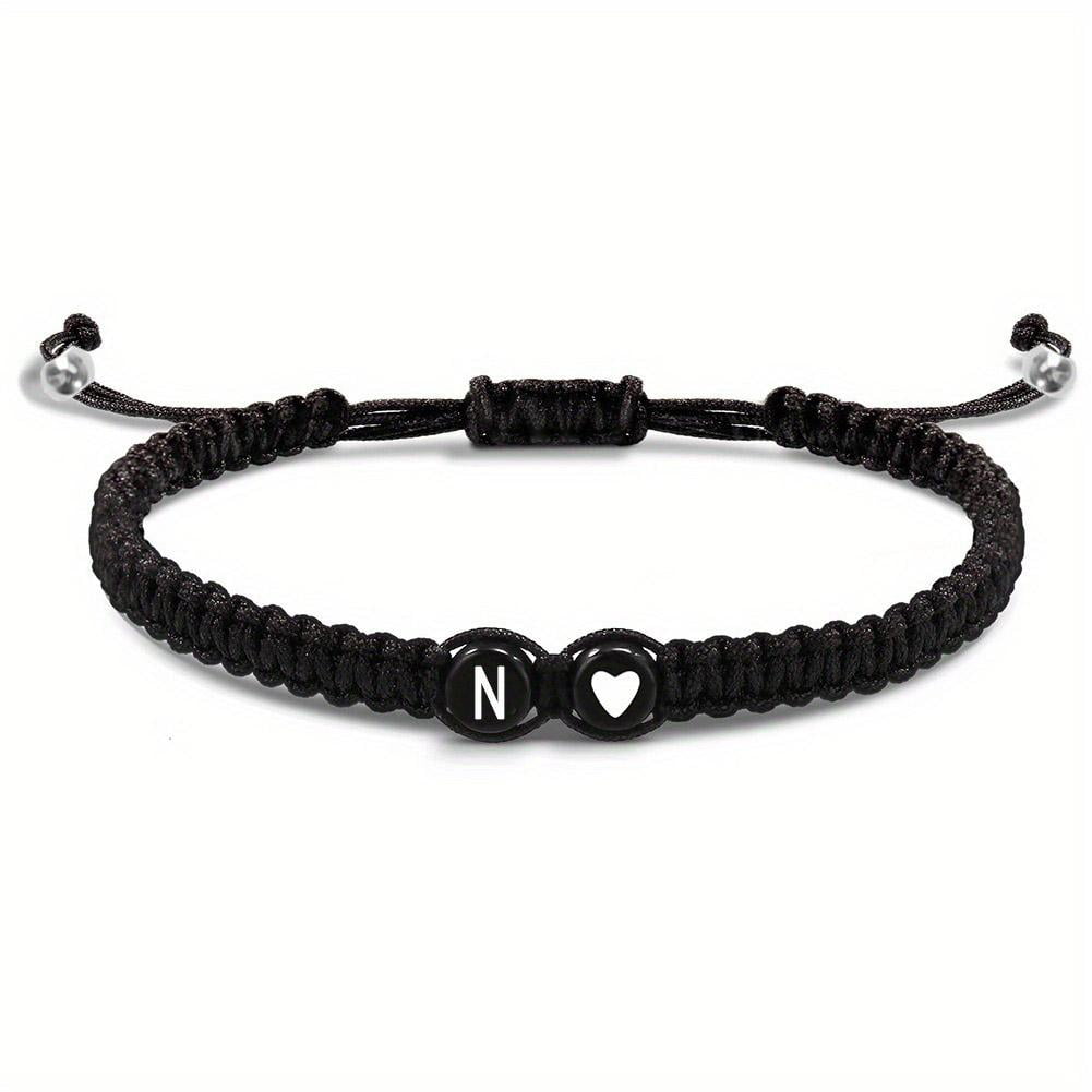 Adjustable Black Wax Rope Bracelet with 26 Initial Letters A - Z for ...