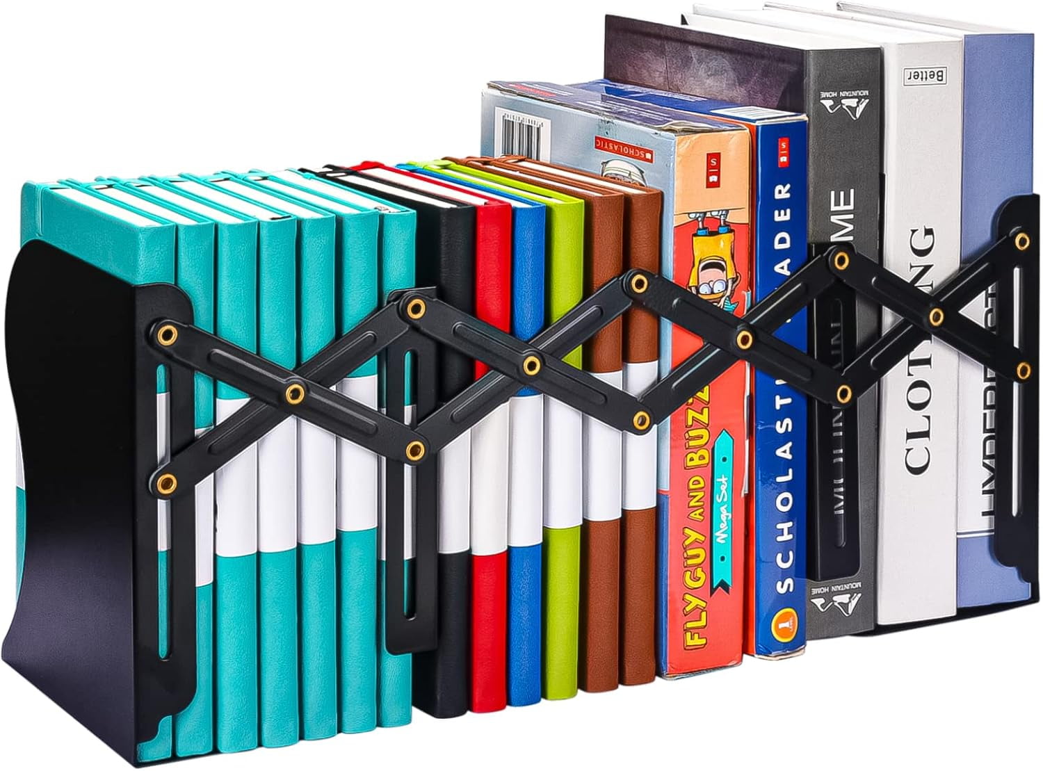 Adjustable Bookends, Metal Book Ends for Heavy Book, 2 Dividers ...
