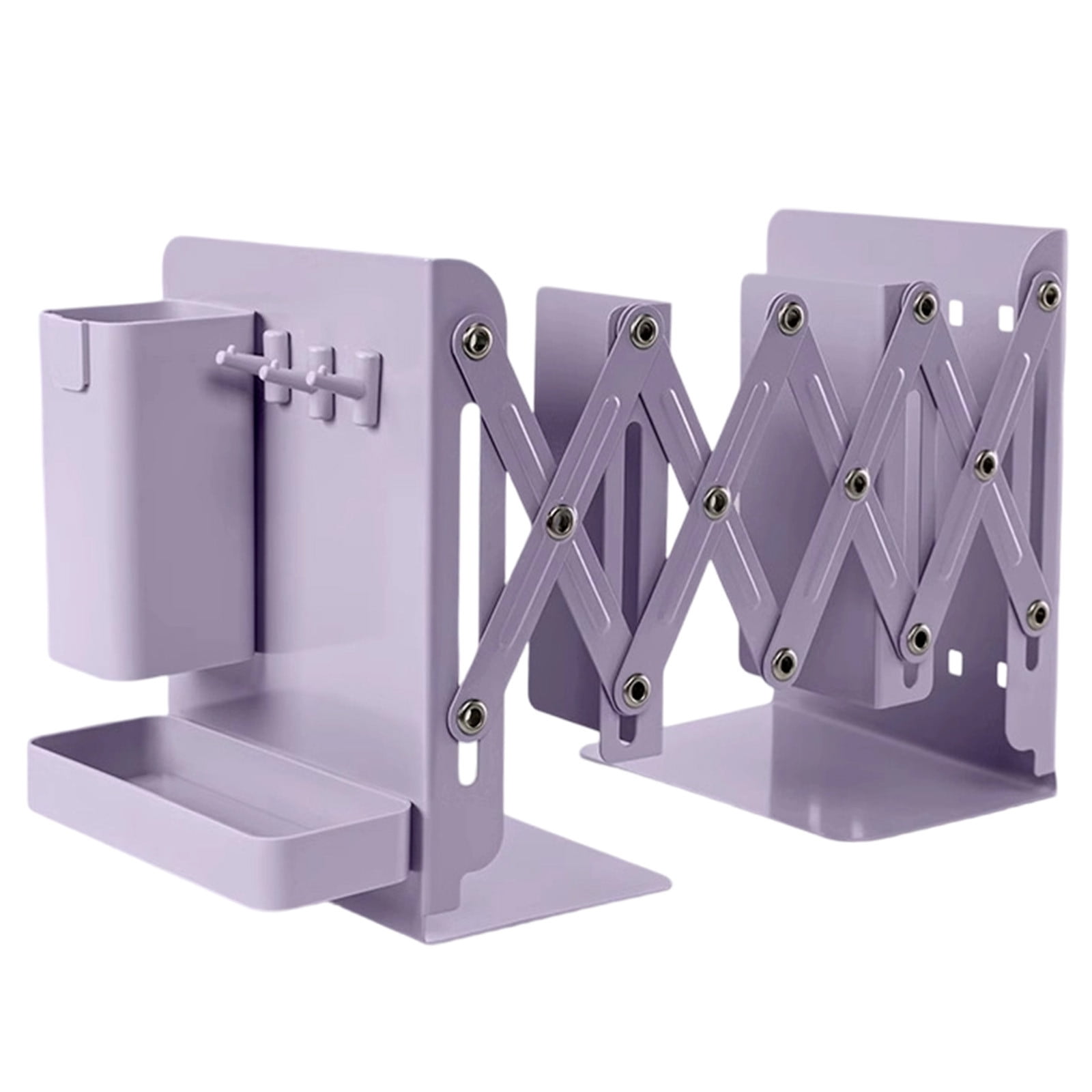 Adjustable Bookends with Pen Holder, Expandable Heavy Duty Metal Book ...