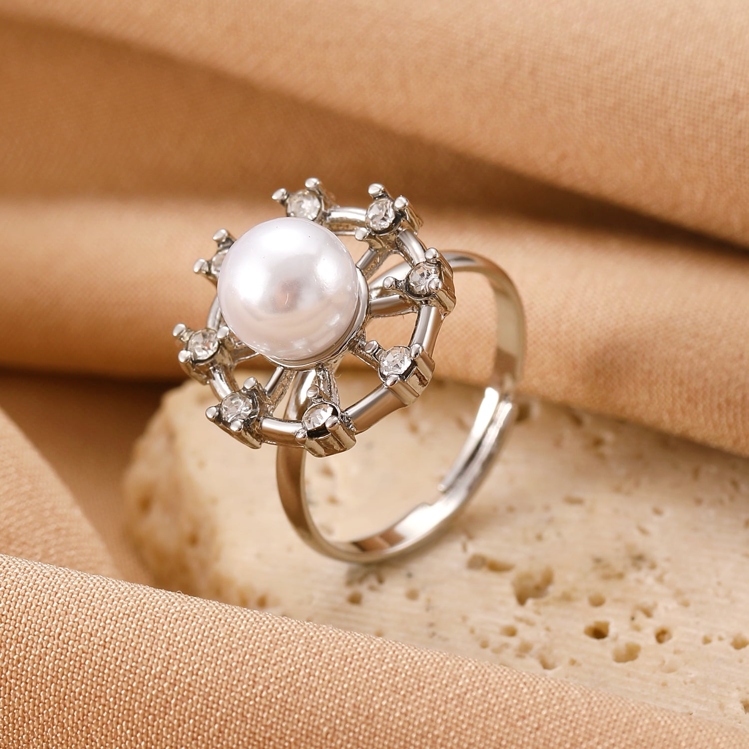 Adjustable Bow Ring for Women - Crystal Accented Open Finger Ring with ...