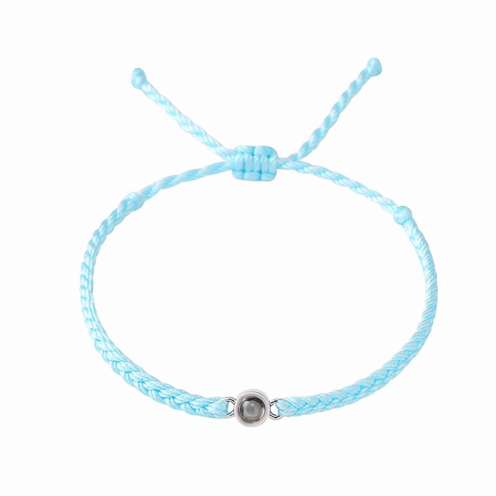 Adjustable Braided White Cord Projection Bracelet with Rose Gold Charm ...