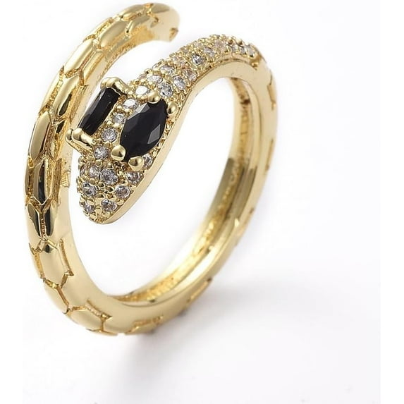 Adjustable Brass Cuff Finger Rings with Micro Pave Cubic Zirconia Snake ...