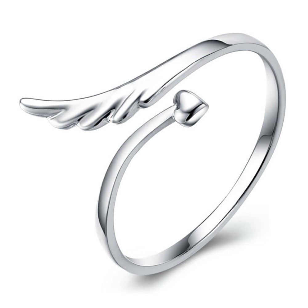 Adjustable Brass Cuff Rings Open Rings for Women Wing Heart Silver US ...