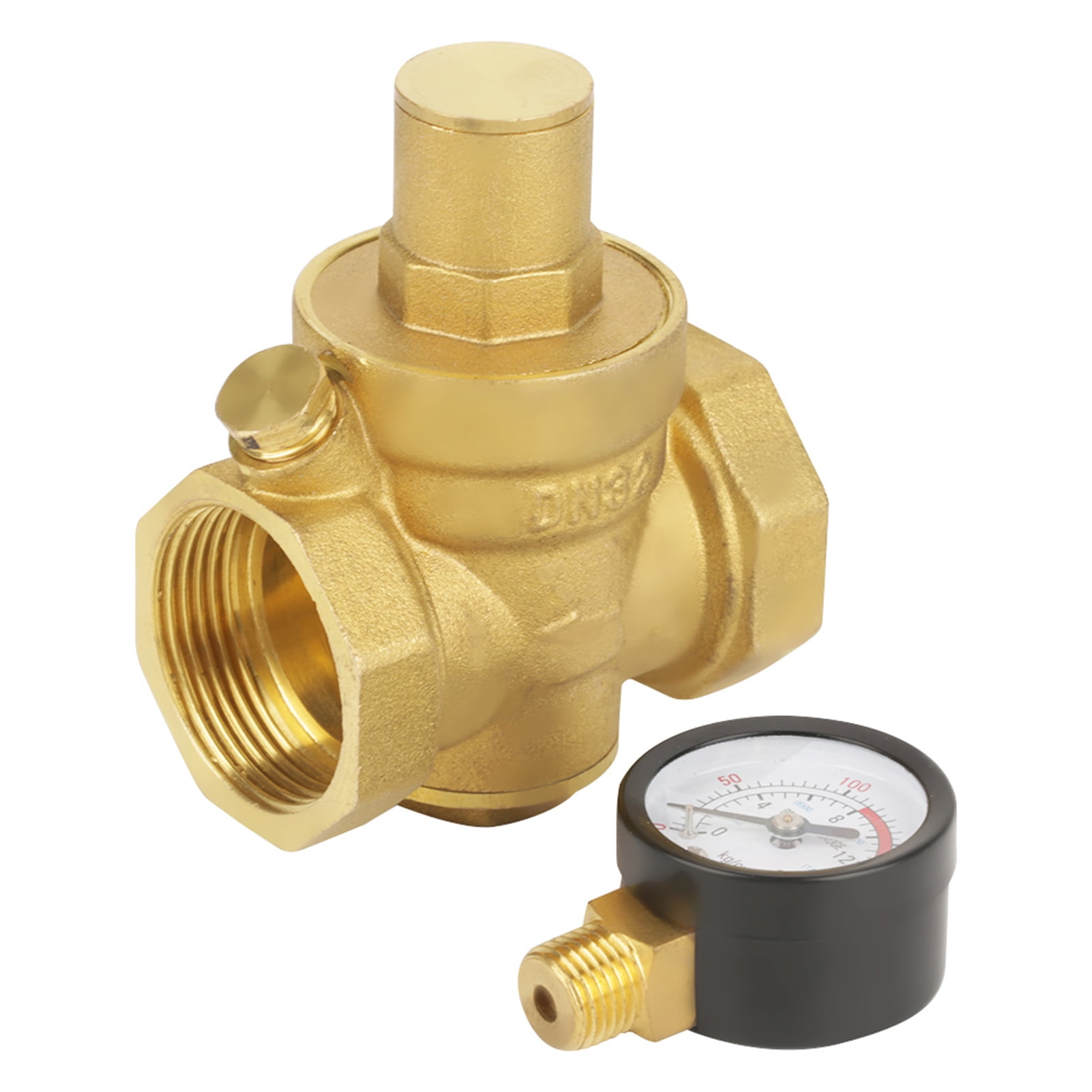 Adjustable Brass DN32 Water Pressure Reducer Valve with Built-In Gauge ...