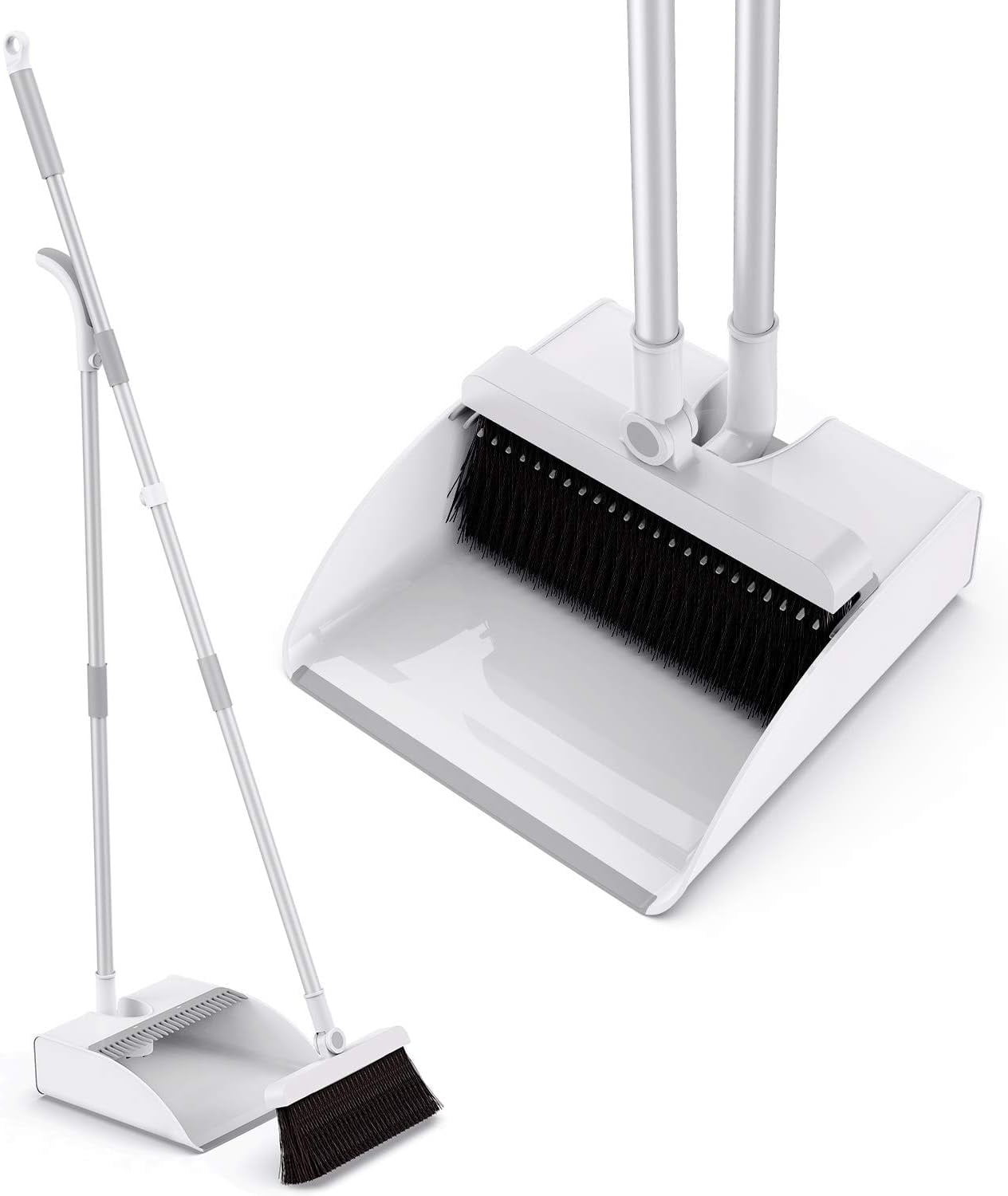 Standing Dust Pan and 180° Rotating Broom, Upright Standing Design Long Handled Broom and ...