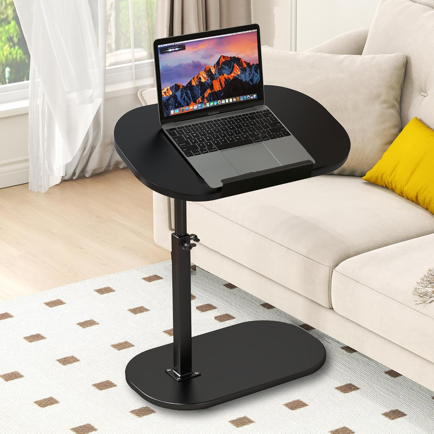 Adjustable C-Shaped End Table - Solid Wood Flip Top with 360° Swivel ...