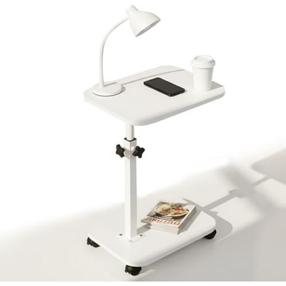 Adjustable C-Shaped End Table with Wheels - Mobile Sofa Side/Bedside ...