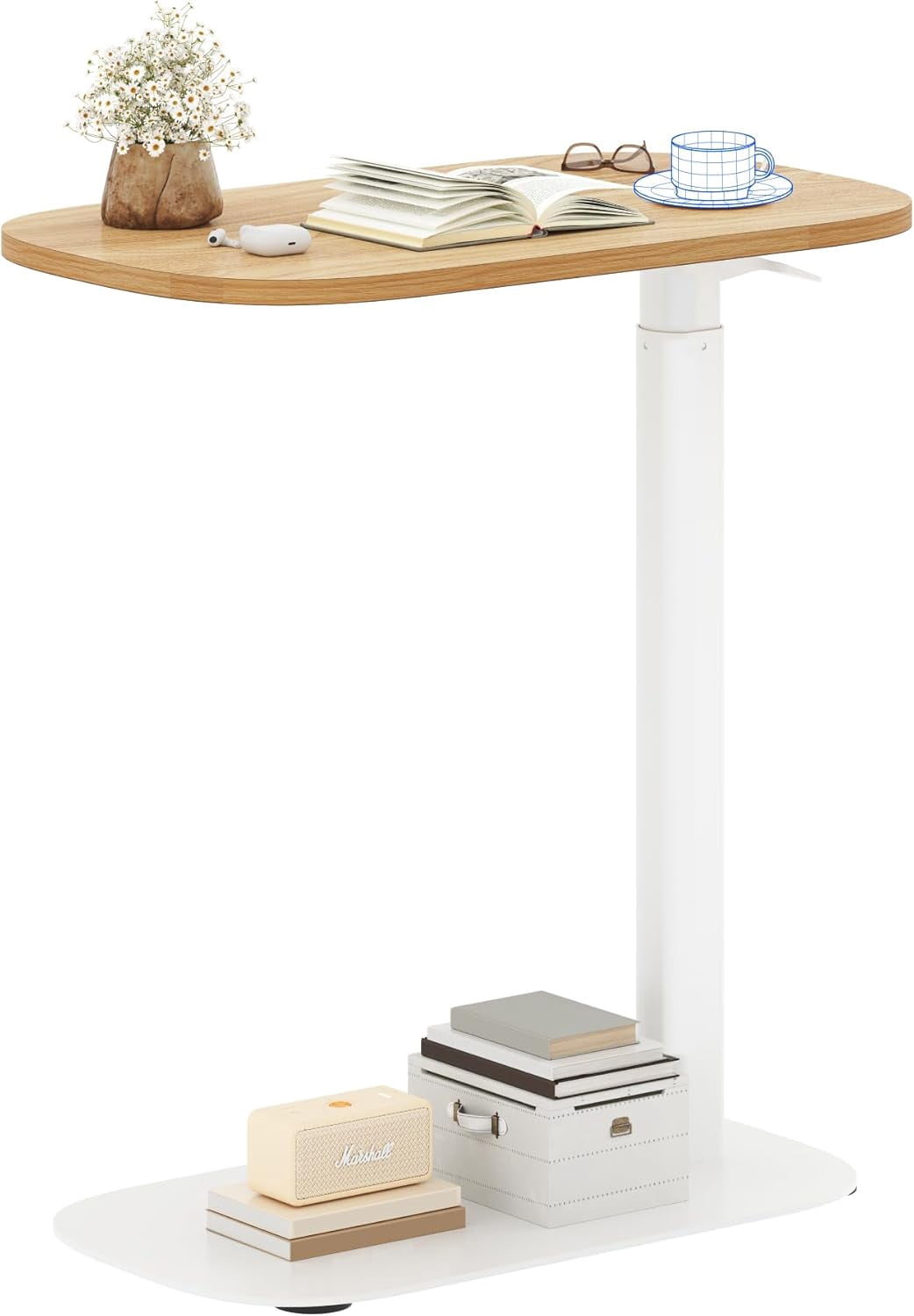 Adjustable C-Shaped Rolling Table with Pneumatic Lift, Mobile Laptop ...