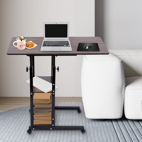 Adjustable C-Shaped Side Table with Wheels, 3-Tier Rolling Laptop Desk ...