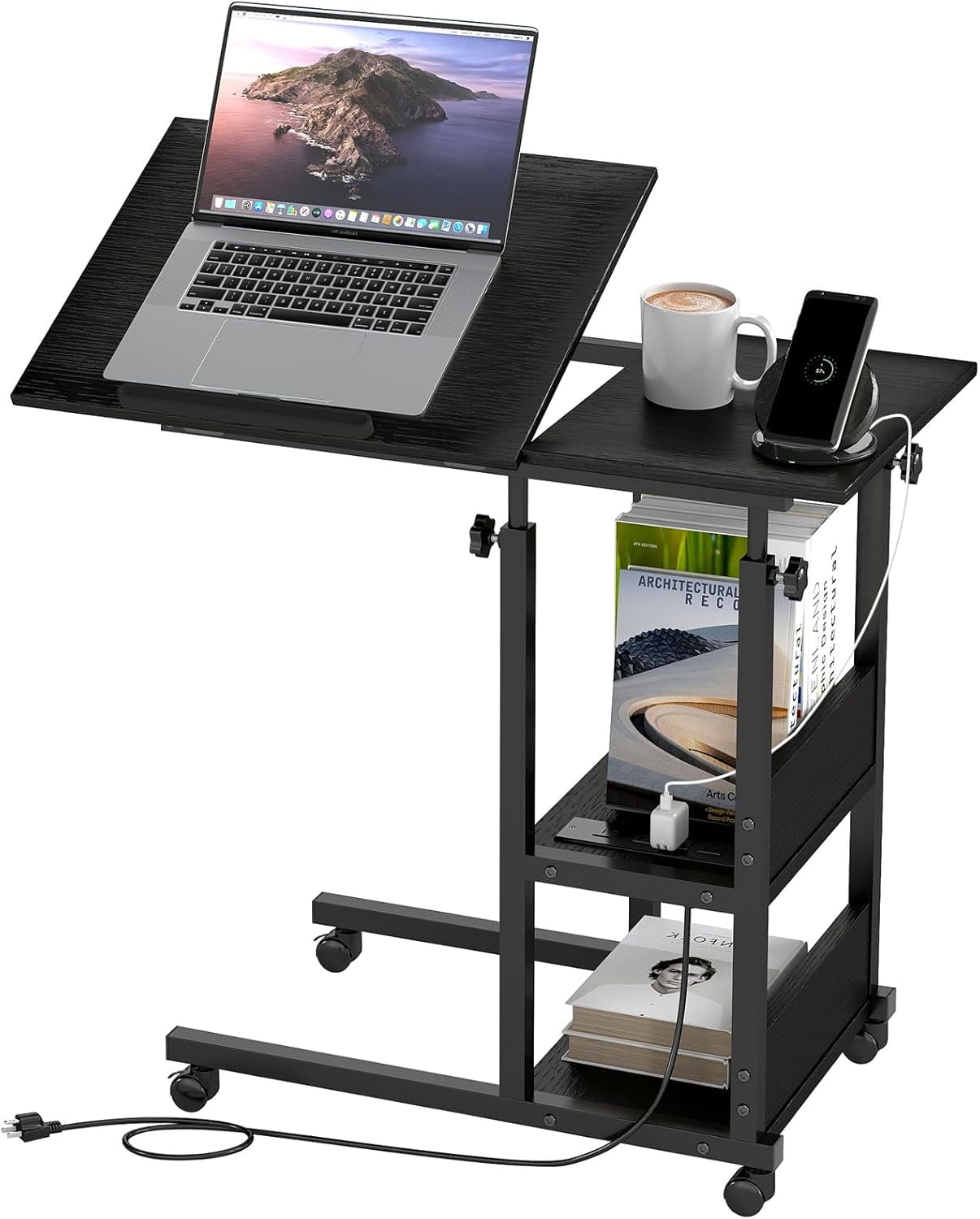 Adjustable C Table with Charging Station, Tiltable Desk C Shaped End ...