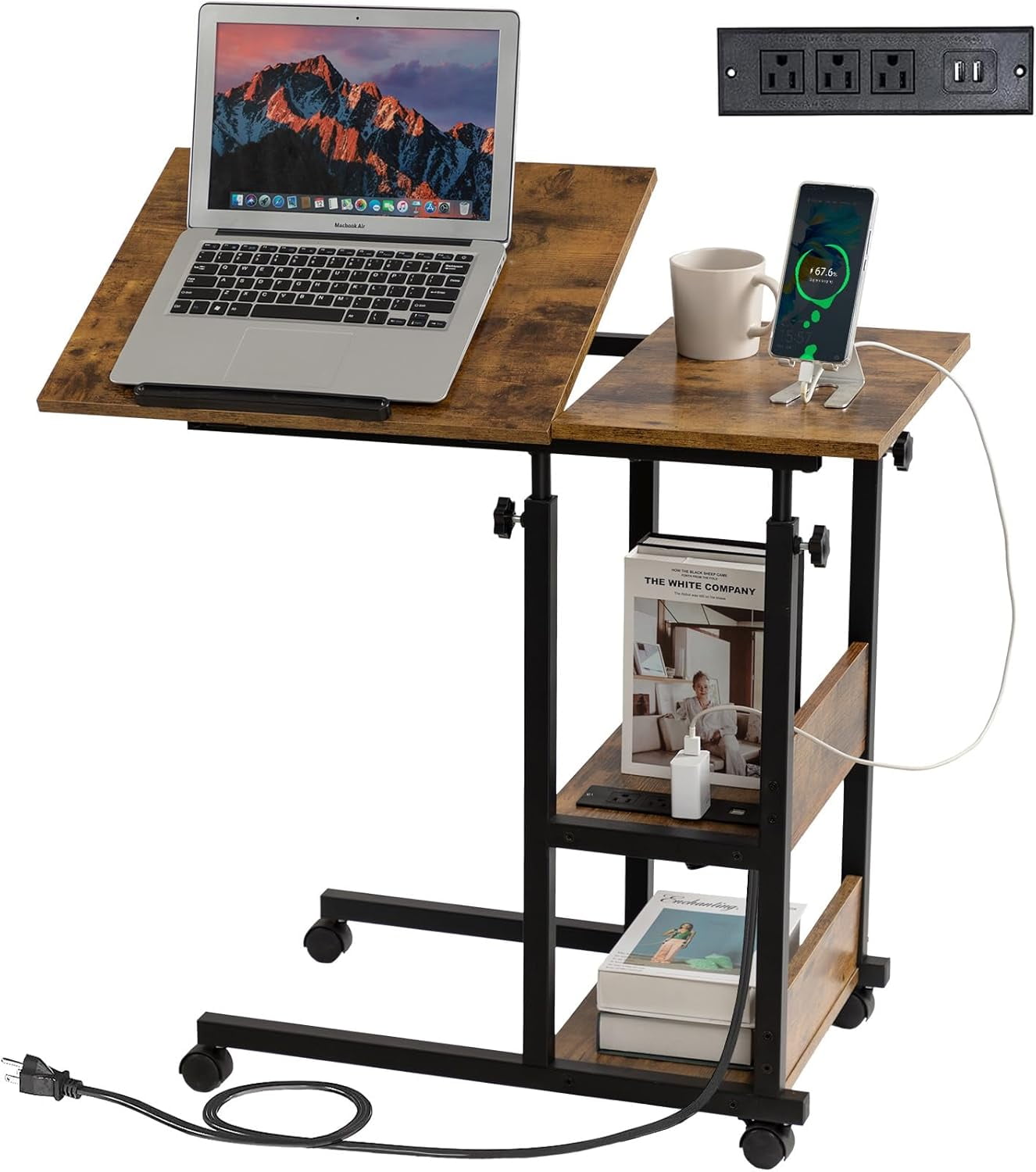 Adjustable C Table with Charging Station, Tiltable Desk C Shaped End ...