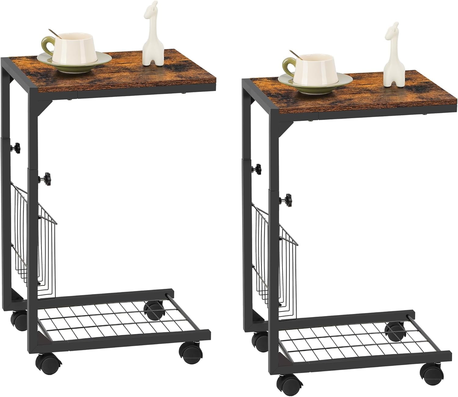 Adjustable C Table - Side Tables Living Room Set of 2 with Wheels for ...