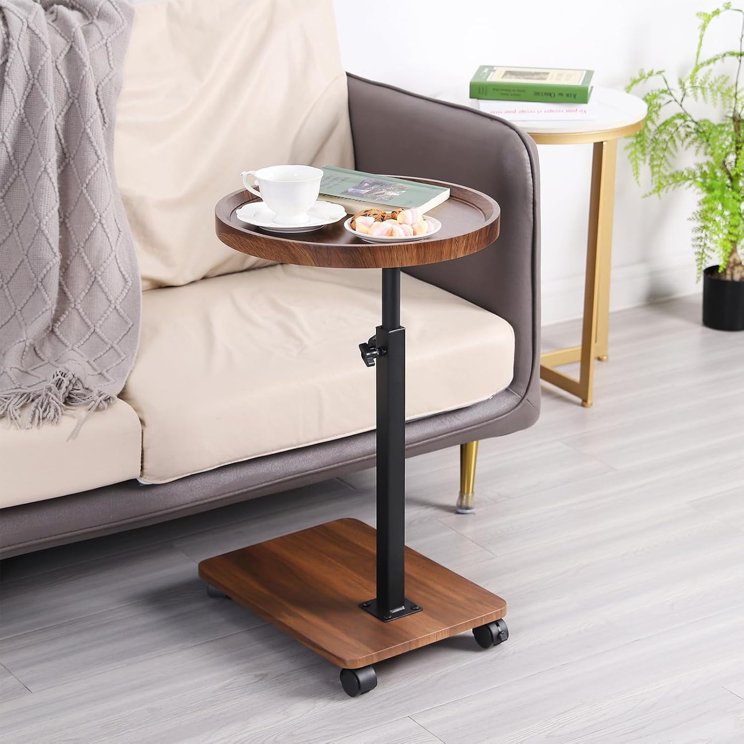 Adjustable C Table with Wheels & 360 ° Swivel Top | Height Adjustable ...