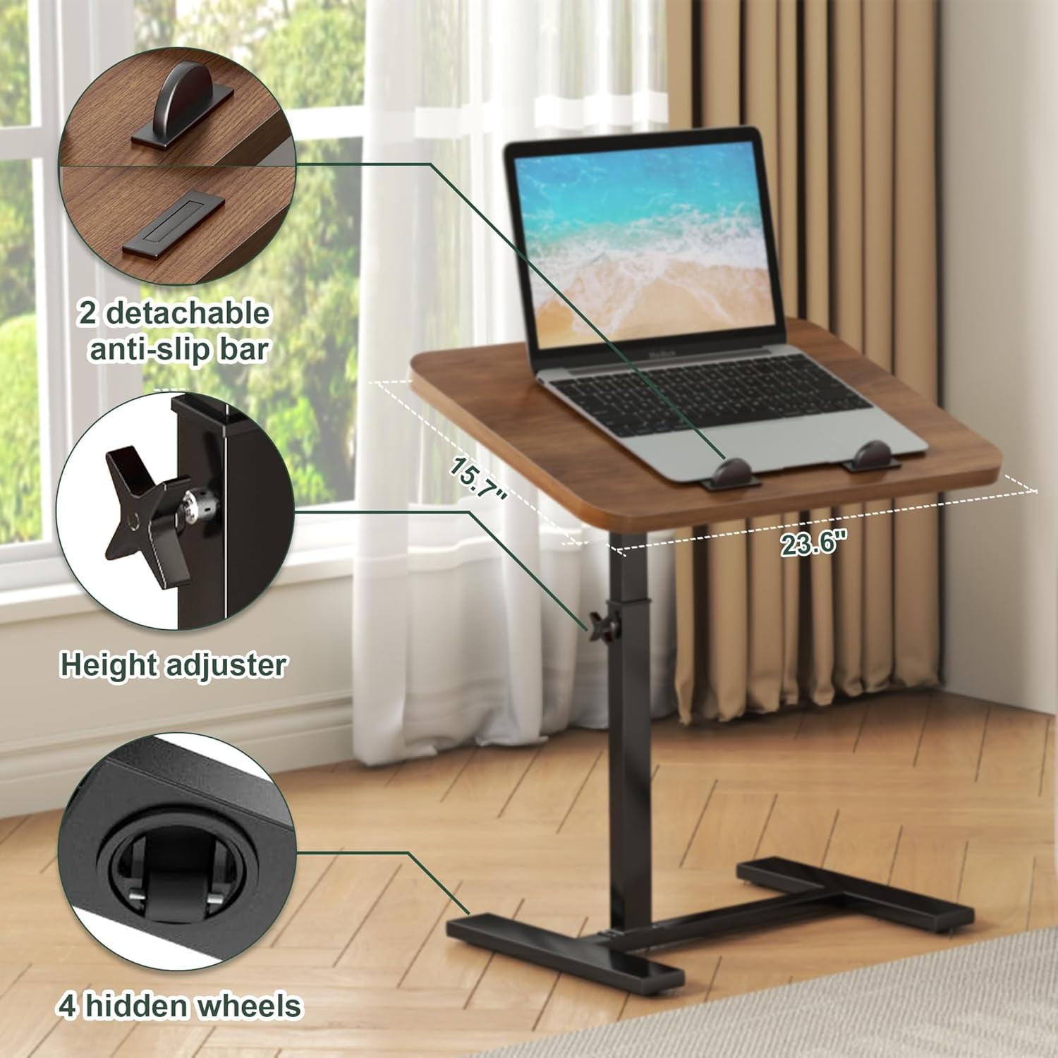 Adjustable C Table with Wheels, C Shaped Side Table Adjustable Height ...