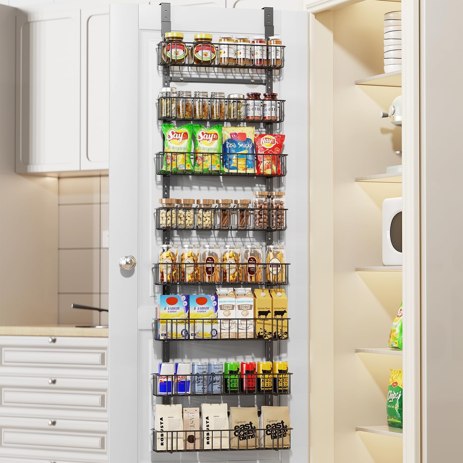 Adjustable Cabinet Door Organizer, 8-Tier Hanging Spice Rack Organizer ...