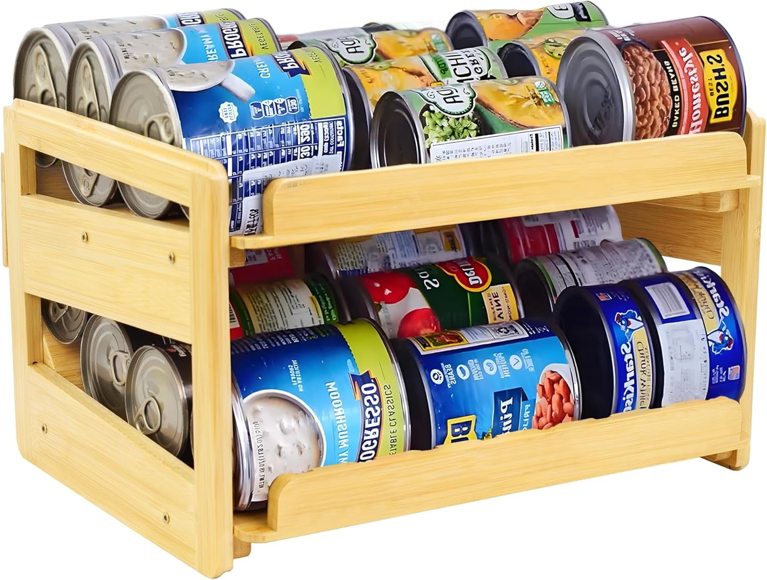 Adjustable Can Organizer Rack, Two Tier Bamboo Stackable FIFO Cans ...