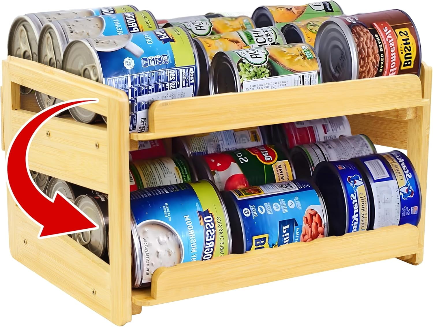 Adjustable Can Organizer Rack, Two Tier Bamboo Stackable FIFO Cans ...