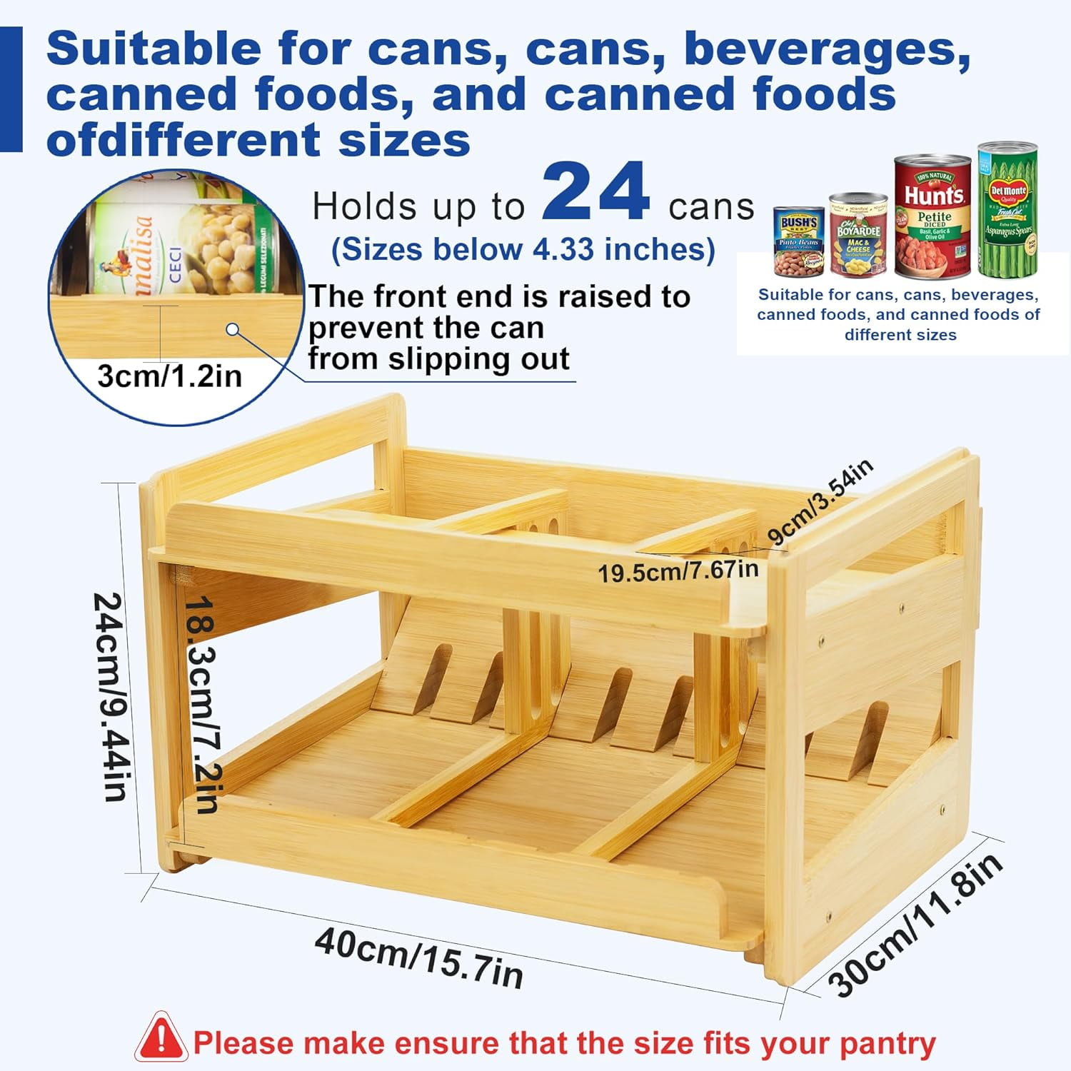 Adjustable Can Organizer Rack, Two Tier Bamboo Stackable FIFO Cans ...