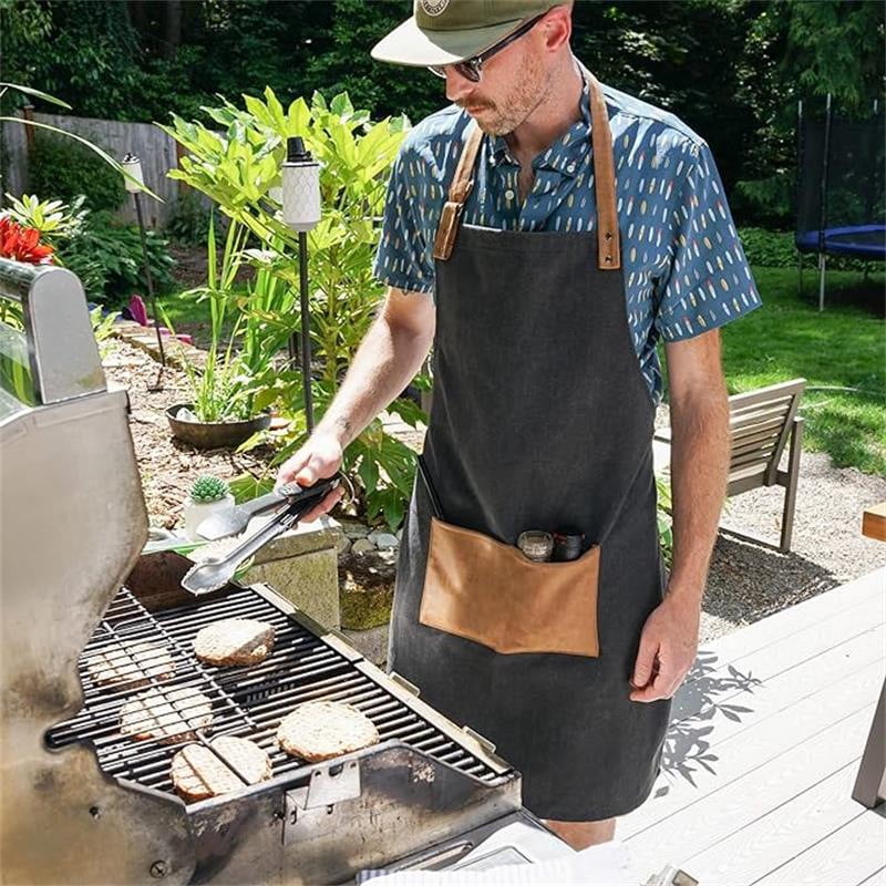 Adjustable Canvas Apron, Stain-Resistant Kitchen Work Apron for Cooking ...