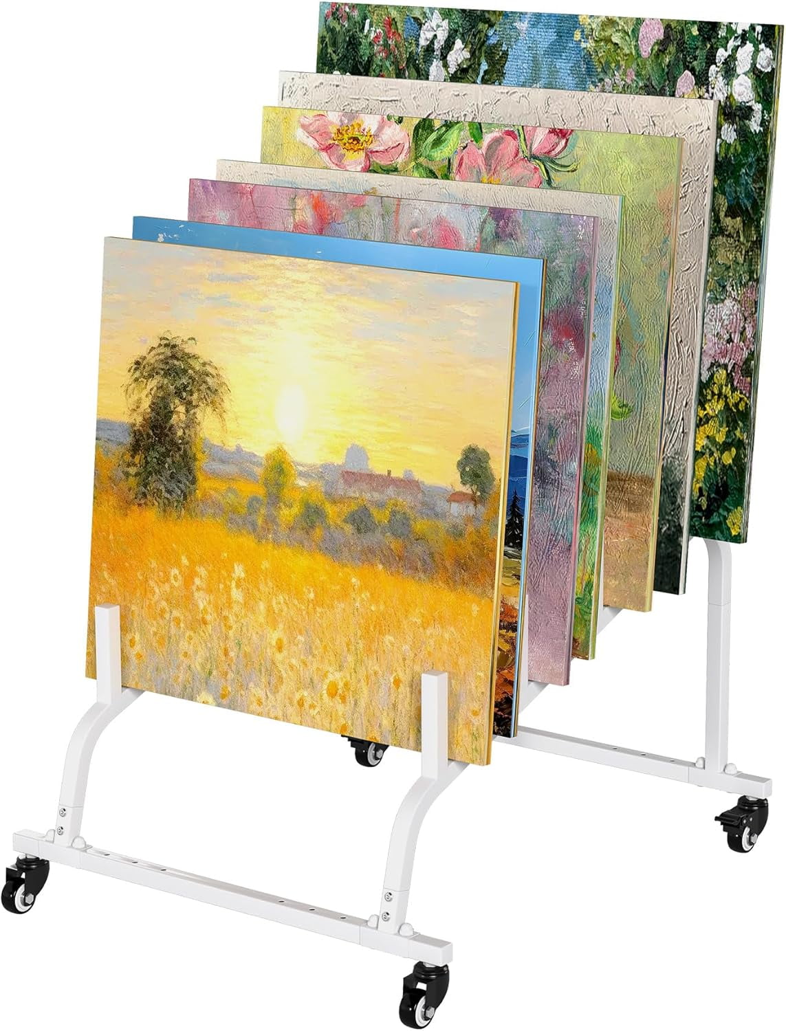 Adjustable Canvas Storage Rack, Rolling Framed Art Storage Rack, 10 ...