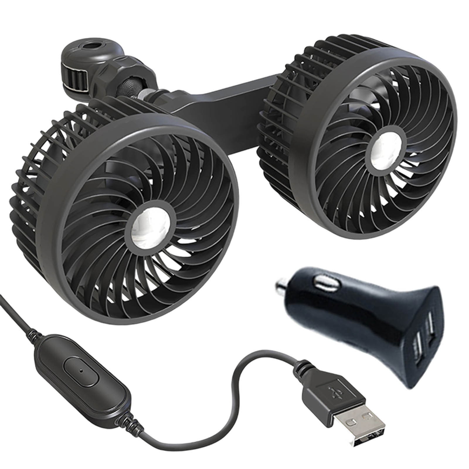 Adjustable Car Backseat Fan, Dual Head USB Cooling Fan for Kids, 360 ...