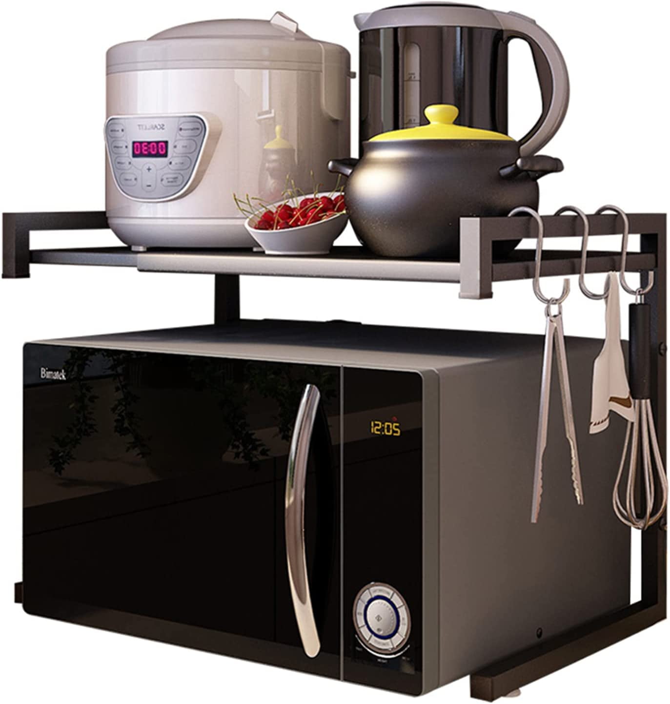 Adjustable Carbon Steel Microwave Oven Rack, 2-Tier with 3 Hooks, 55lbs ...
